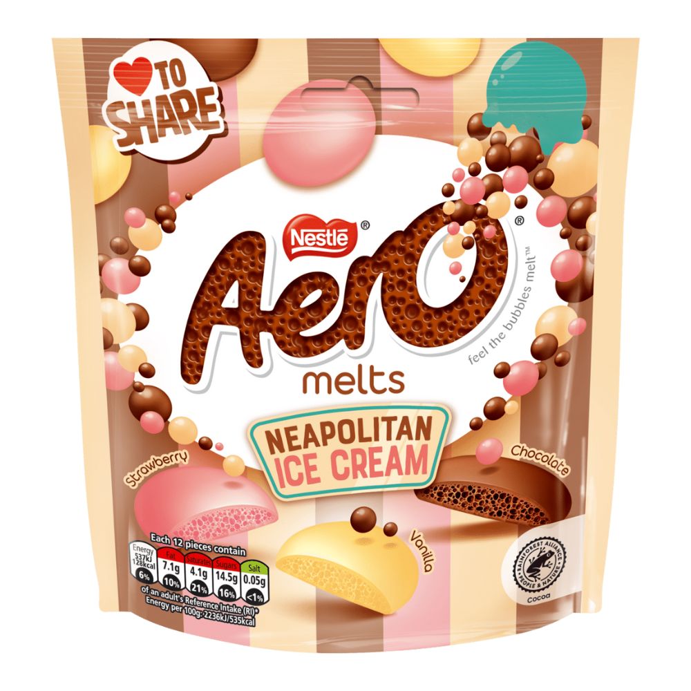 Nestlé Aero Melts Neapolitan Ice Cream - chocolat au lait aéré avec ...