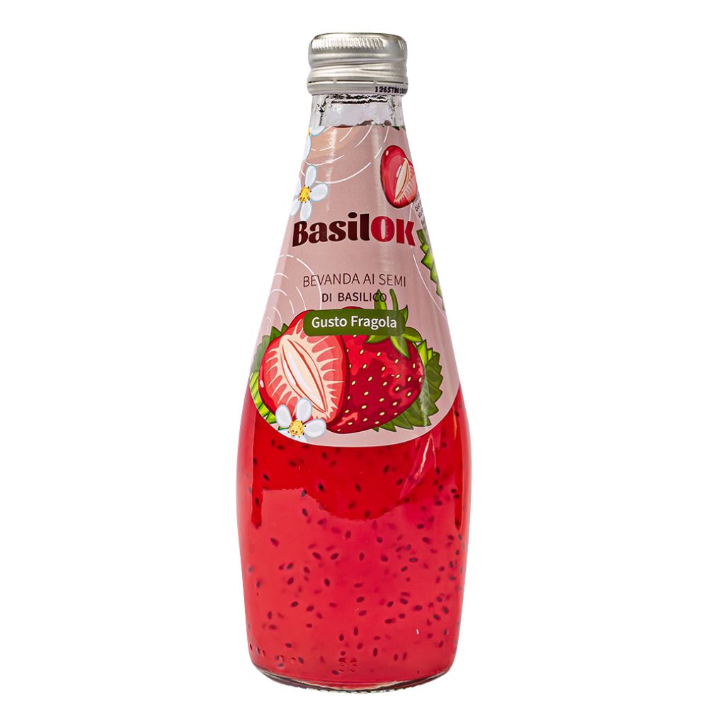 BasilOk Strawberry - boisson au goût de fraise avec graines de basilic ...