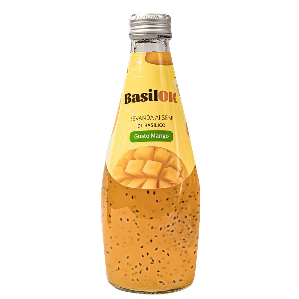 BasilOk Mango - boisson au goût de mangue avec des graines de basilic ...