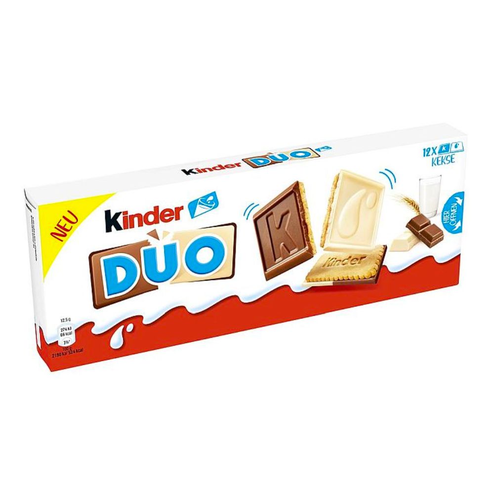 Kinder Duo - 12 biscuits enrobés de chocolat blanc et de chocolat au ...